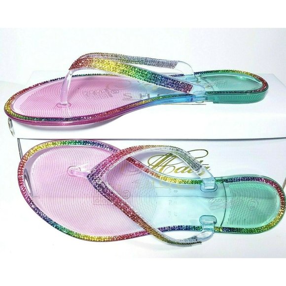 Mata | Shoes | Mata Bling Rainbow Flat Clear Jelly Flip Flops | Poshmark